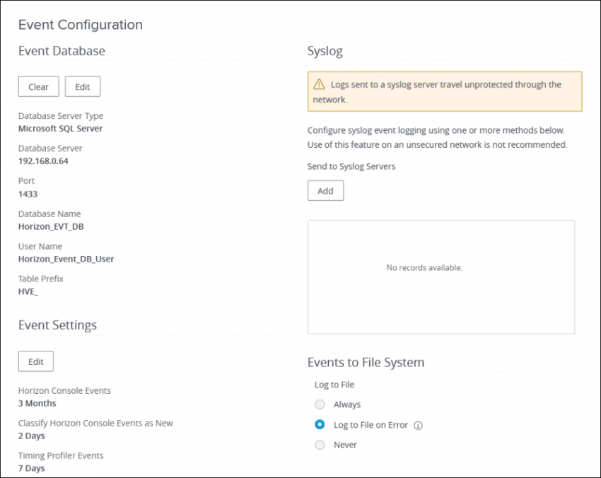 How To Configure Vmware Horizon 811 2309 Event Database Vcloudies