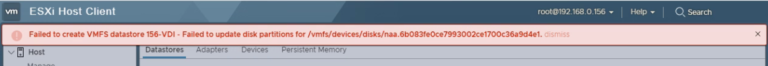 Creating Vmfs Datastore Fails With Failed To Update Disk Partitions For Vmfsdevicesdisks
